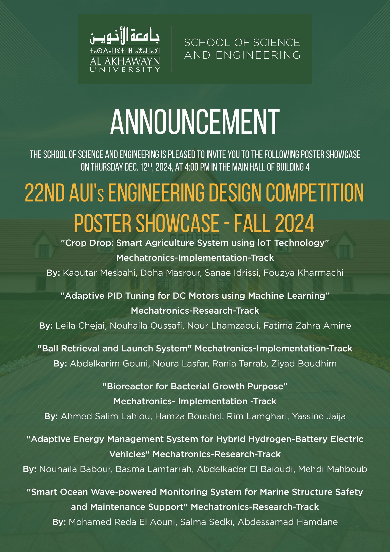 22nd Edition of the Engineering Design Competition – Poster Showcase